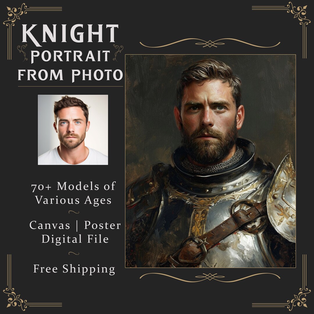 Custom Knight Portrait Painting From Photo, Crusader Knight, Historical ...