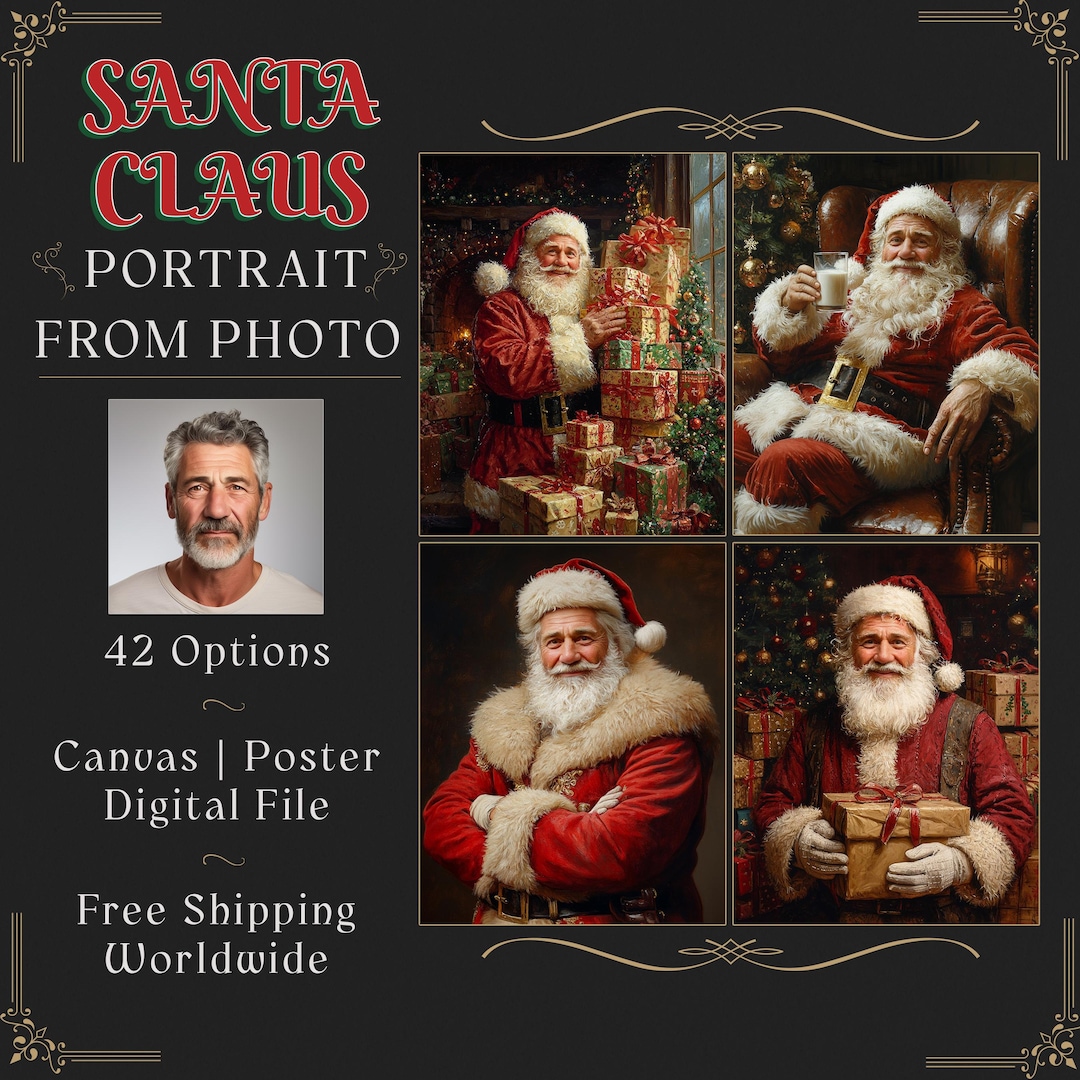 Custom Santa Portrait From Photo, Custom Christmas Portrait Painting ...