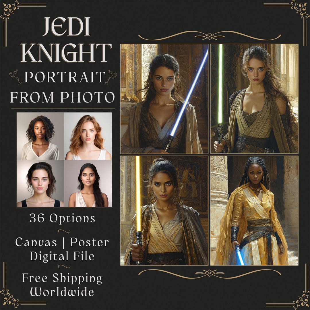 Female Jedi With Lightsaber Custom Portrait From Photo, Jedi Knight ...