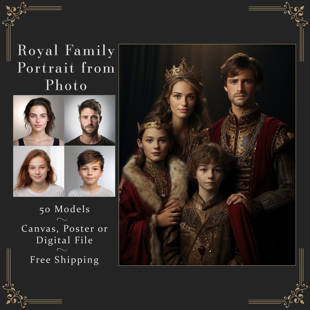 Custom Royal Family Portrait From Photo, King Queen Portrait Gift ...