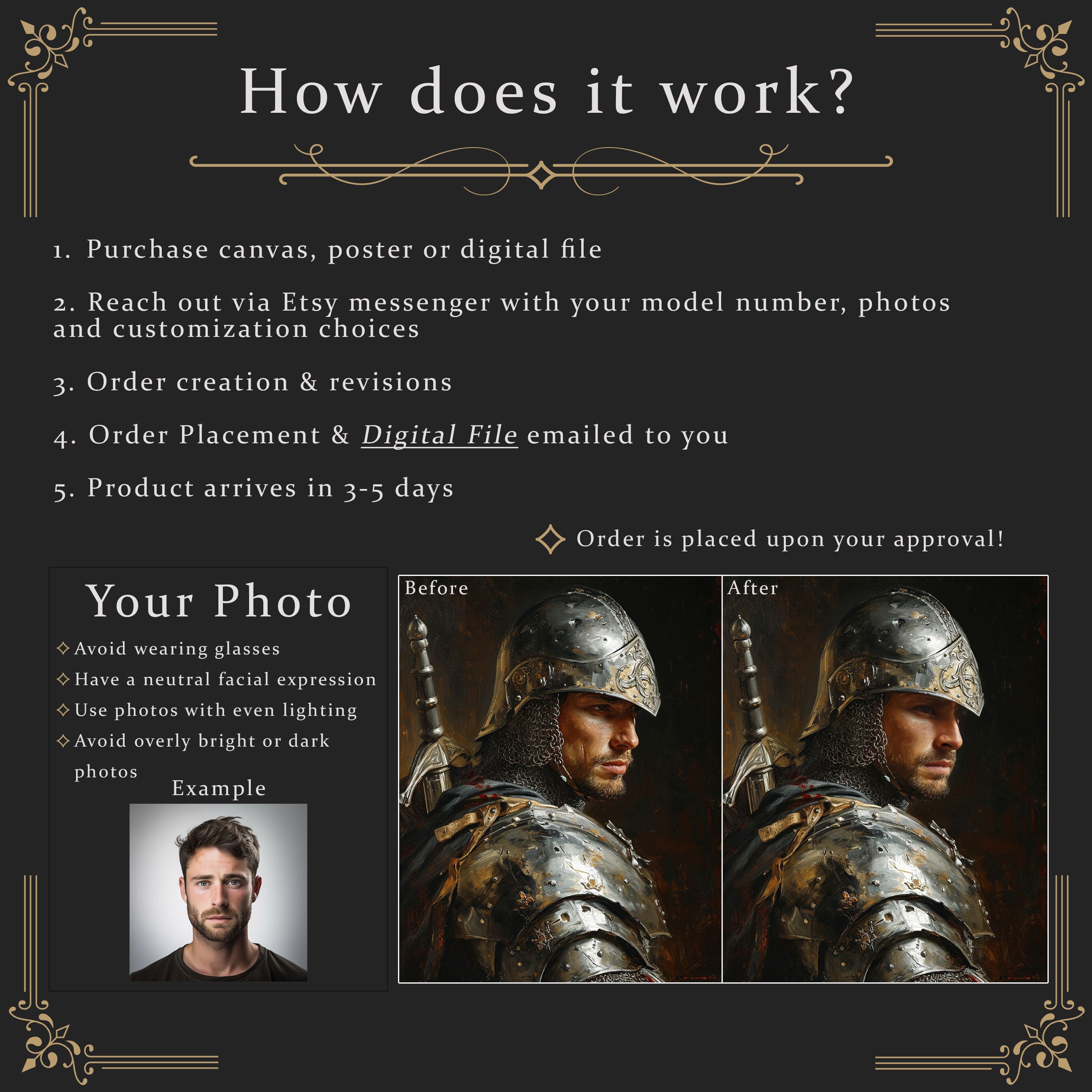 Medieval Fantasy Knight Portrait Oil Painting From Photo, Custom ...