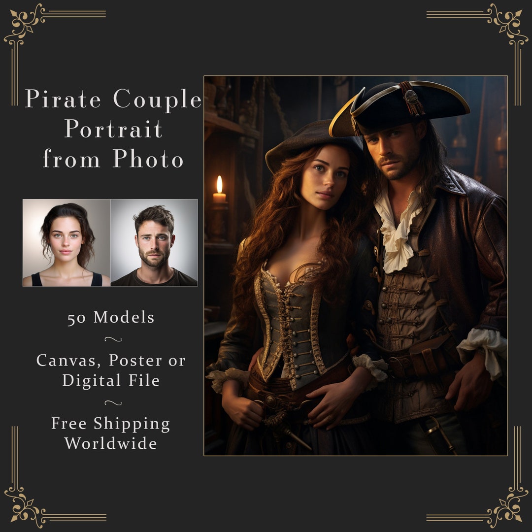 Custom Pirate Couple Portrait From Photo, Pirate Portrait Gift, Fantasy ...