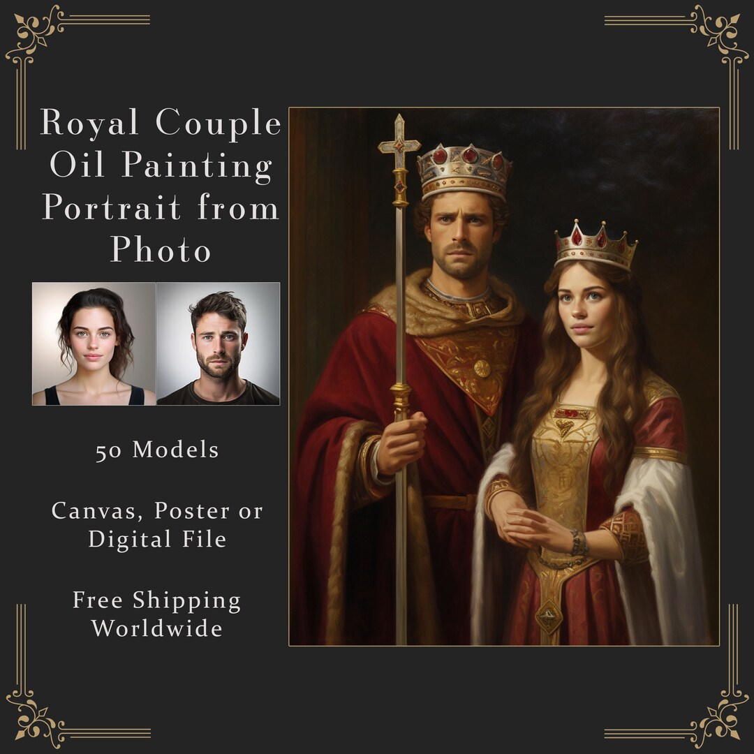 Medieval Royal Couple Custom Portrait From Photo, Royal Couple Portrait ...