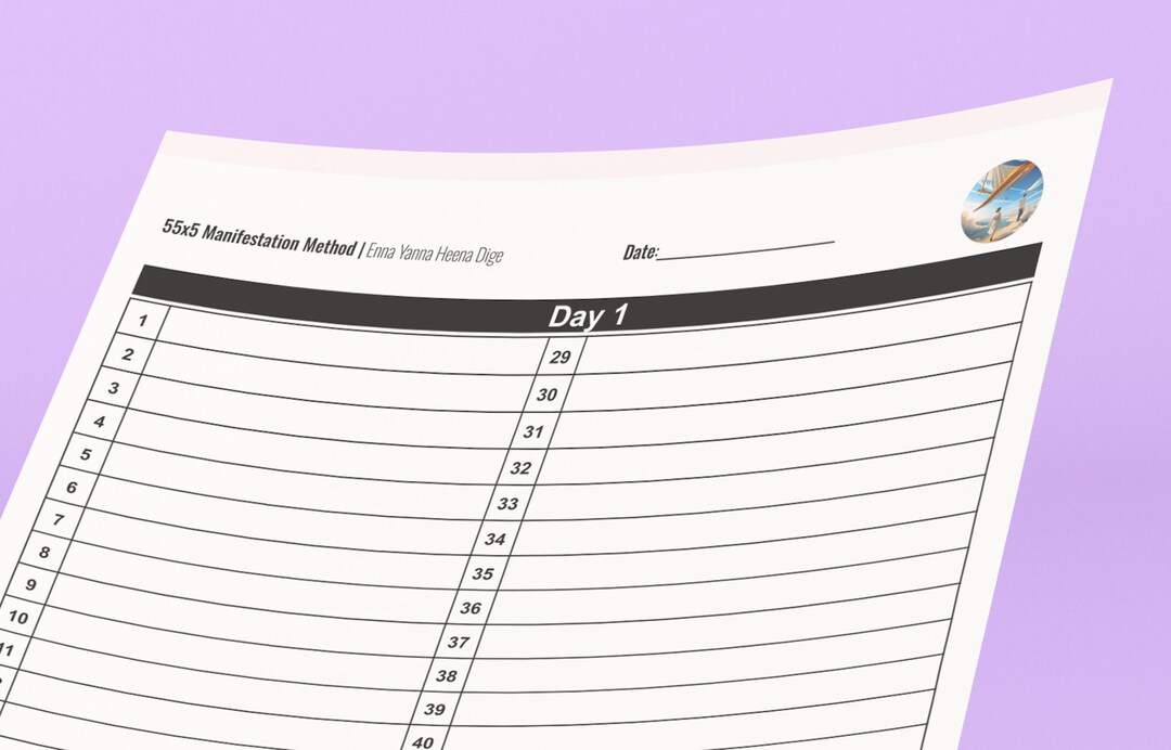 55x5 Manifestation Method One Page Forms Law of Attraction No Need to Turn Between Pages You Can ...