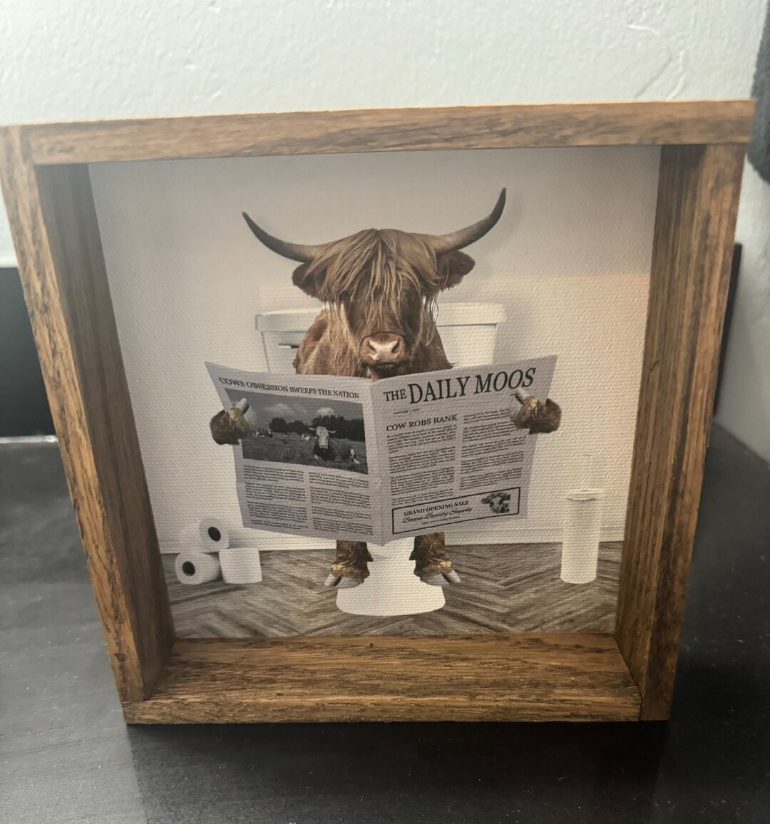 Highland Cow Reading the Daily Moos Farmhouse Bathroom Sign - Etsy