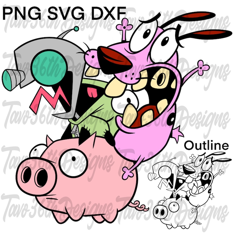 Gir Invader Zim and Courage the Cowardly Dog on Pig SVG,PNG,DXF by Tavo ...