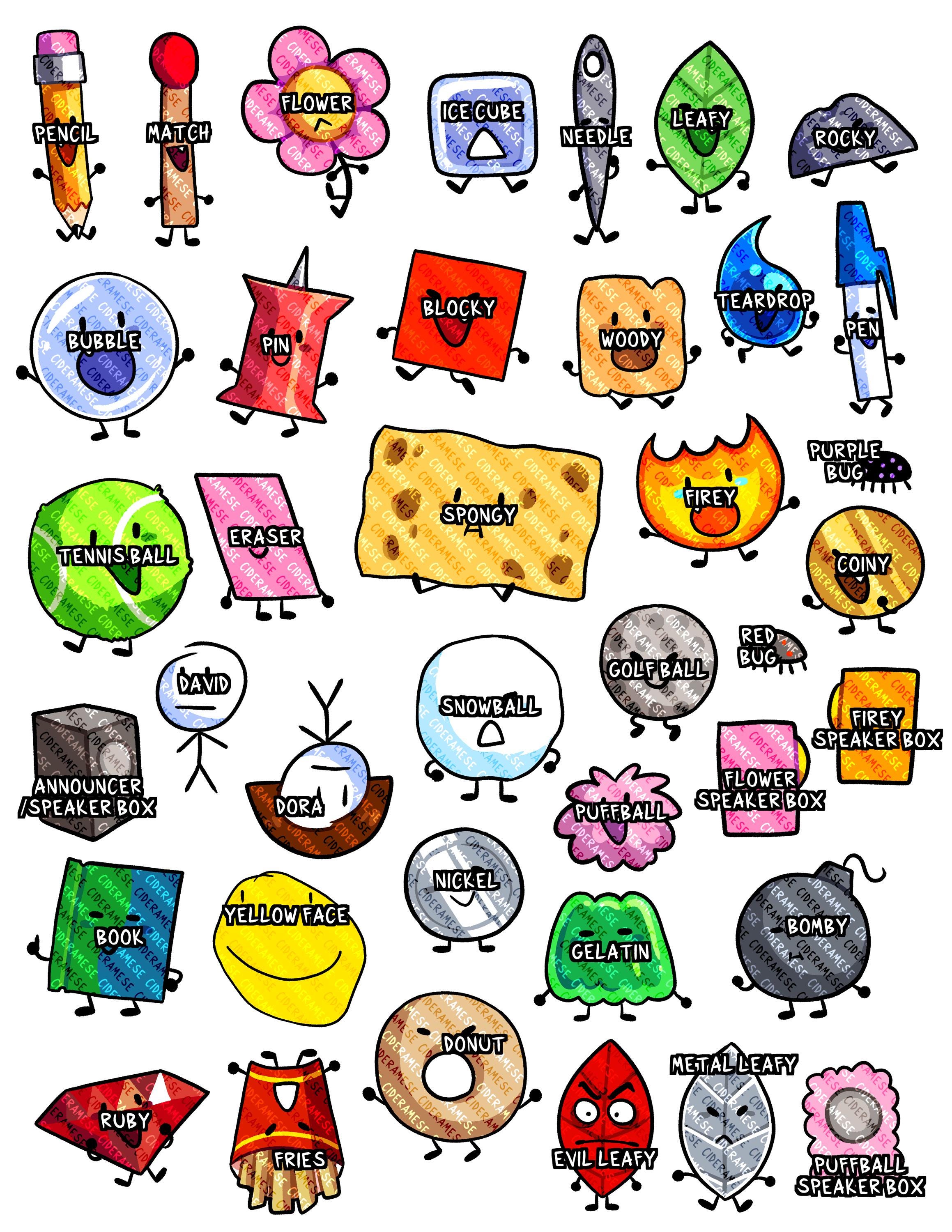 Battle for Dream Island (BFDI, BFB, TPOT) Object Show Vinyl Stickers - Etsy