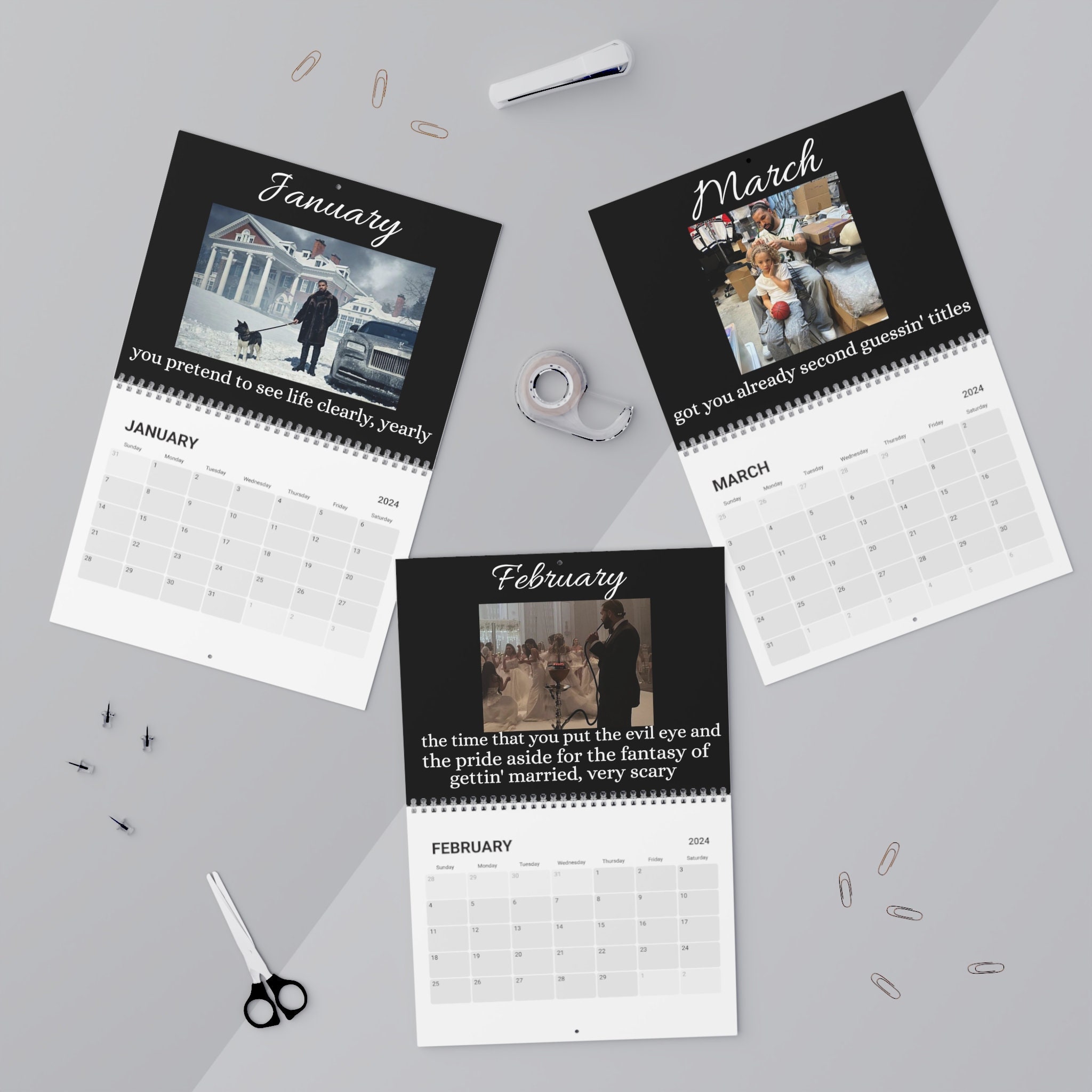 Drake For All The Dogs 2024 Calendar | Slime You Out Lyric Calendar ...