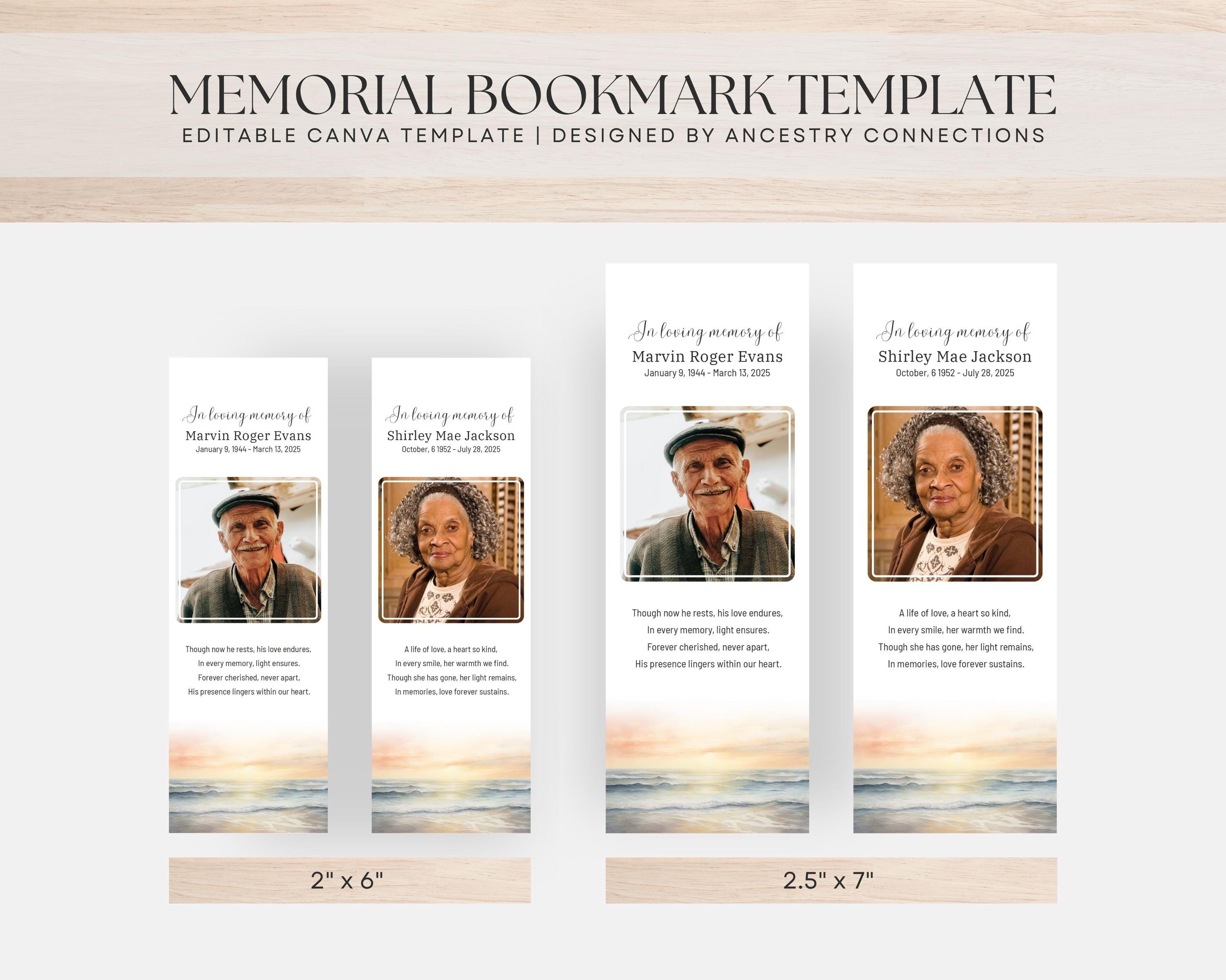 Printable Memorial Bookmark Template | Editable Canva Funeral Keepsake ...