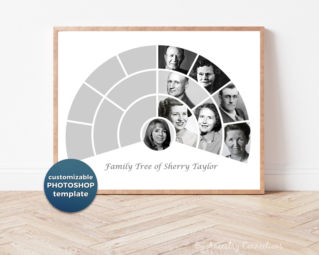 Photo Family Tree Fan Chart Template 4 Generations | Ancestry ...