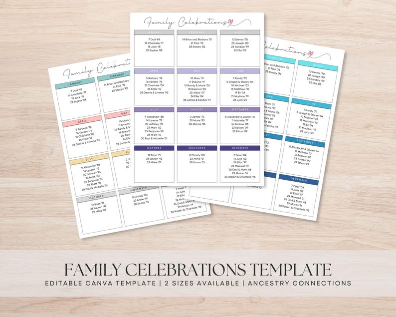 Editable Family Calendar | Birthday & Anniversary Tracker | Printable ...