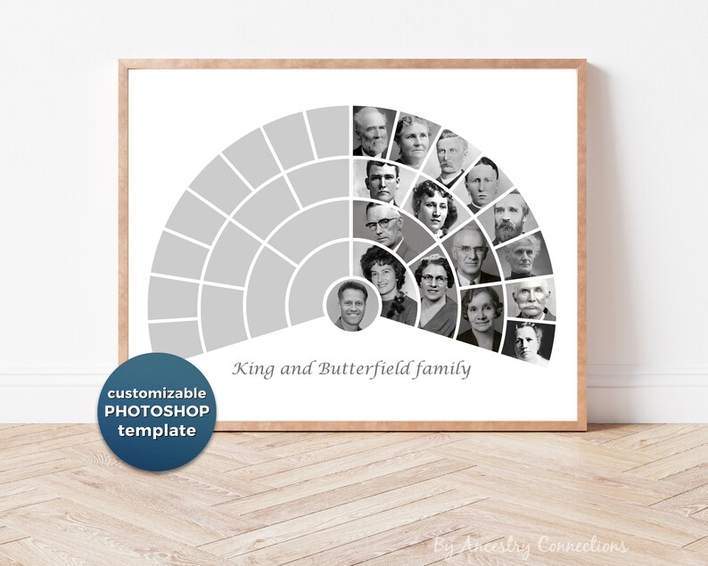 Photo Family Tree Fan Chart Template 5 Generations | Ancestry ...