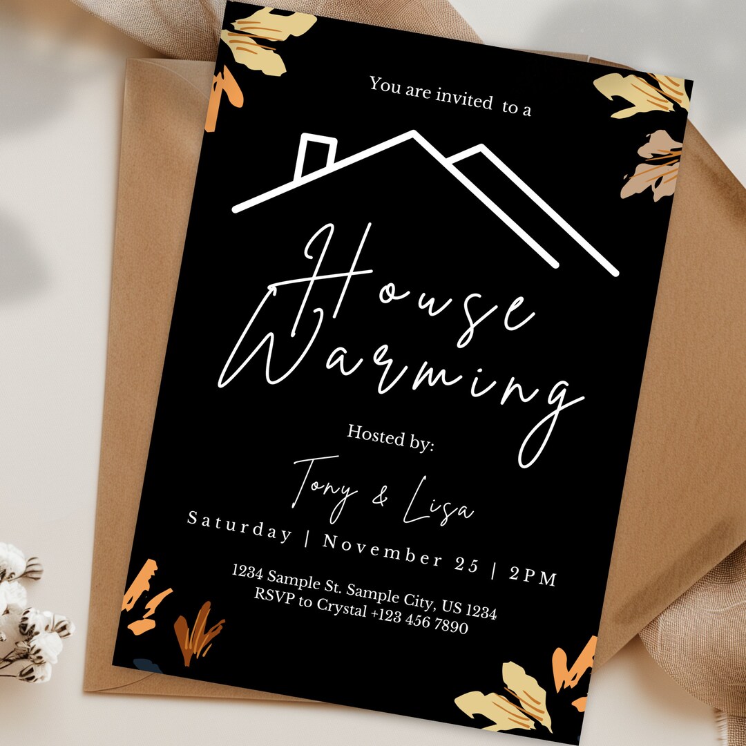 Minimalist Black Housewarming Party Invitation Digital Template Pretty ...