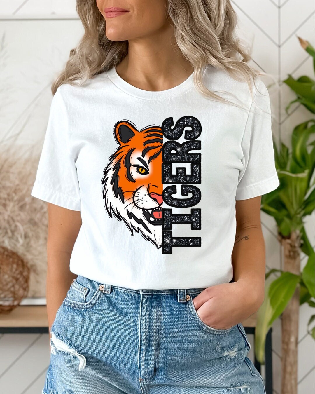 Faux Glitter Tigers T Shirt, Game Day Tigers T Shirt, Faux Sparkle Tigers T Shirt, Preppy Tigers ...