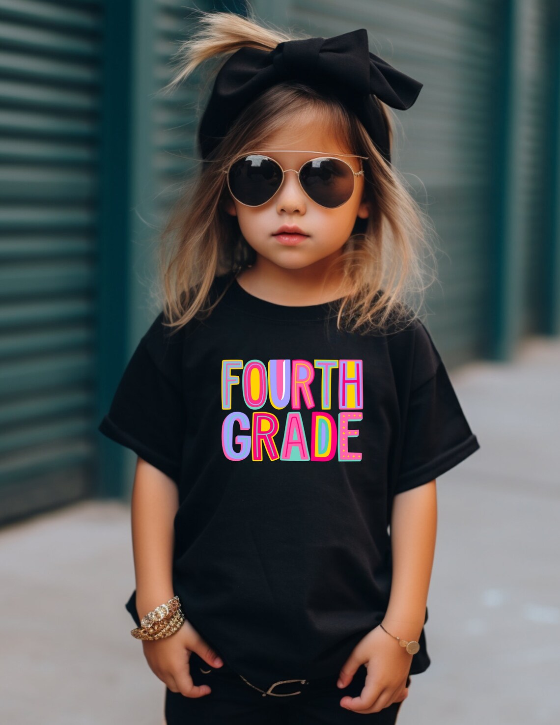 Girls Colorful Marquee Print Back to School Shirt, Fourth Grade, 4th ...