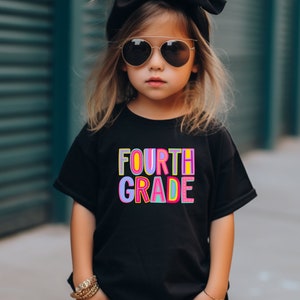 Girls Colorful Marquee Print Back to School Shirt, Fourth Grade, 4th ...