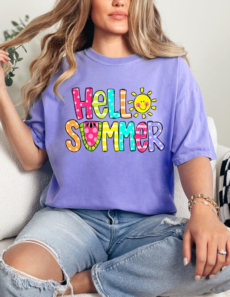 Hello Summer Girl's Shirt, Summer Shirt, Bright Colorful Summer Shirt ...
