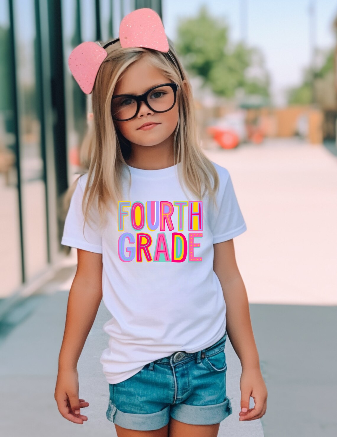 Girls Colorful Marquee Print Back to School Shirt, Fourth Grade, 4th ...