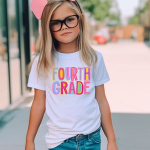 Girls Colorful Marquee Print Back to School Shirt, Fourth Grade, 4th ...
