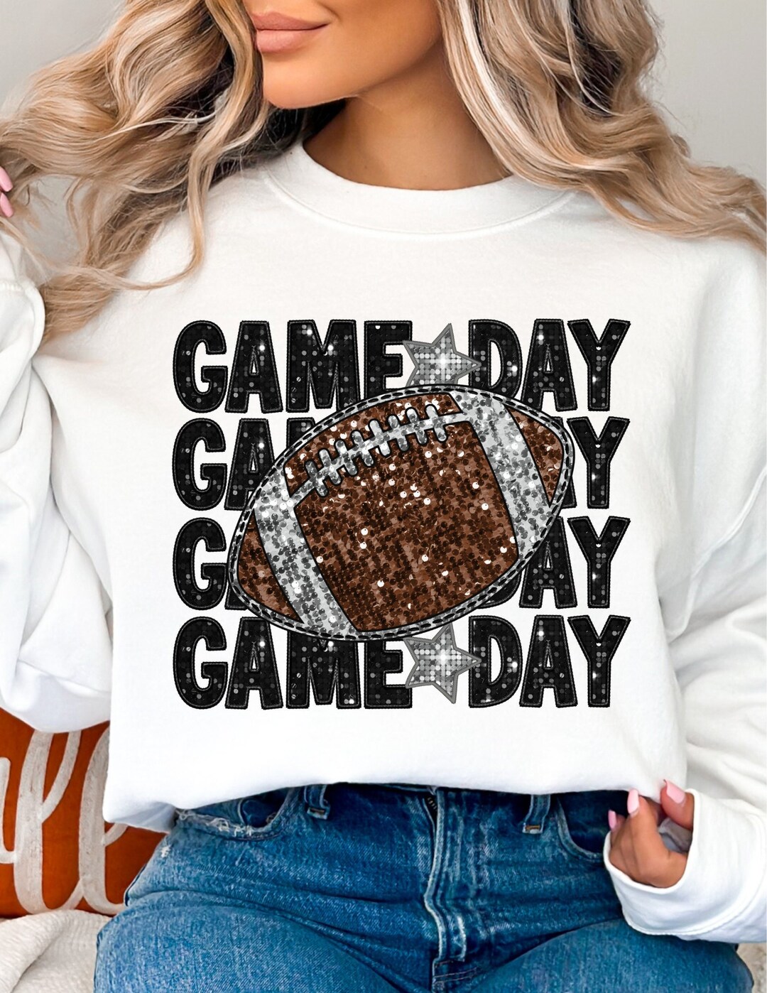 Faux Glitter Football Sweatshirt, Game Day Football Sweatshirt, Faux ...