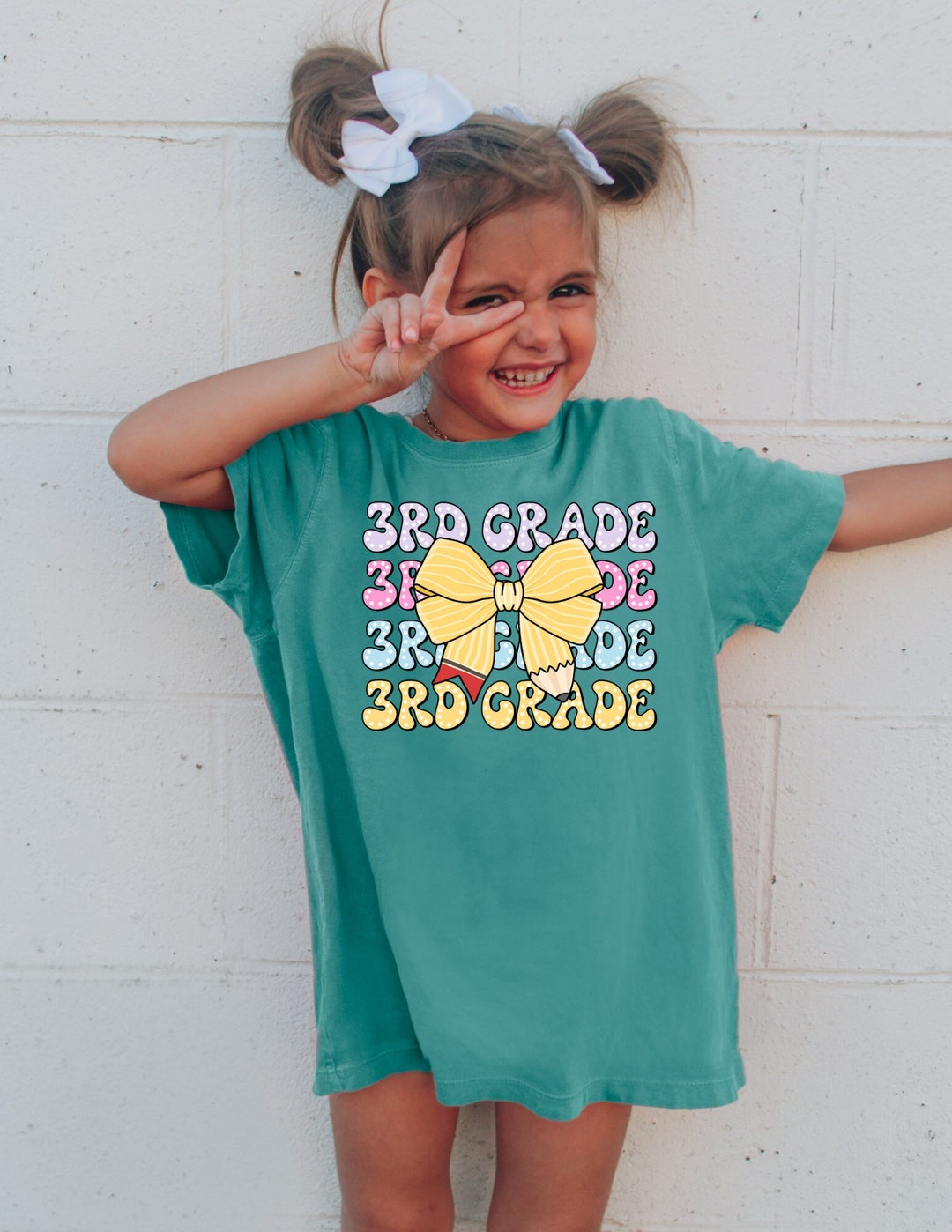 Girls Colorful Polka Dot Print Back to School Shirt, Third Grade, 3rd ...