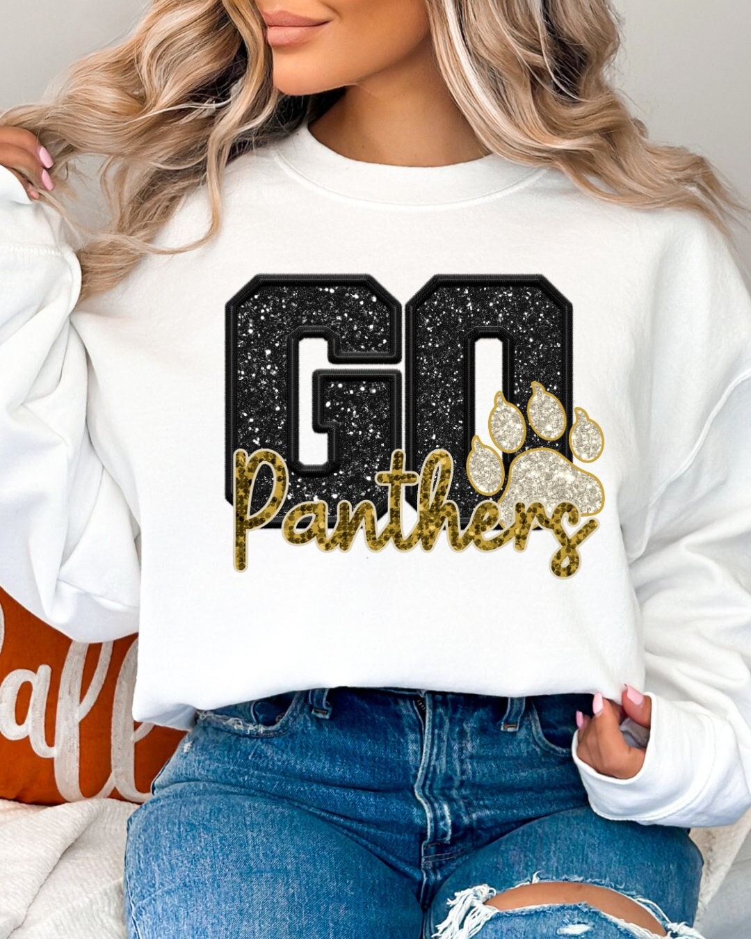 Faux Glitter Panthers Sweatshirt, Game Day Panthers Sweatshirt, Faux ...