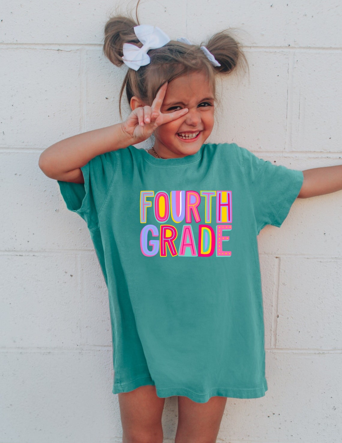 Girls Colorful Marquee Print Back to School Shirt, Fourth Grade, 4th ...