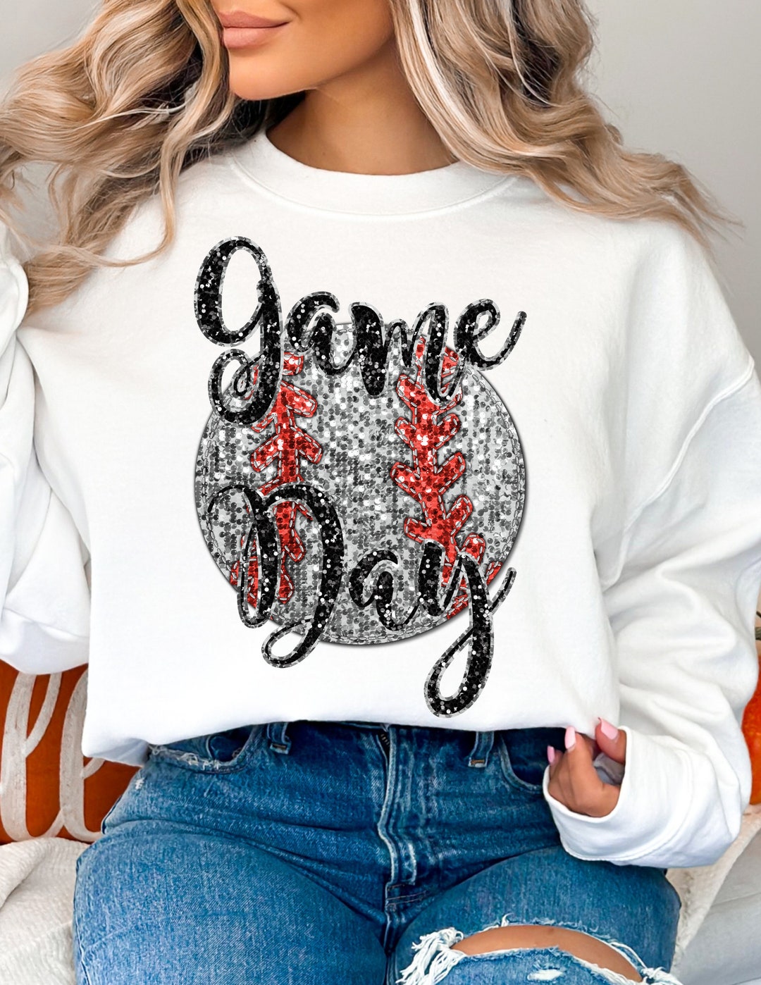 Faux Glitter Baseball Sweatshirt, Game Day Baseball Sweatshirt, Faux ...