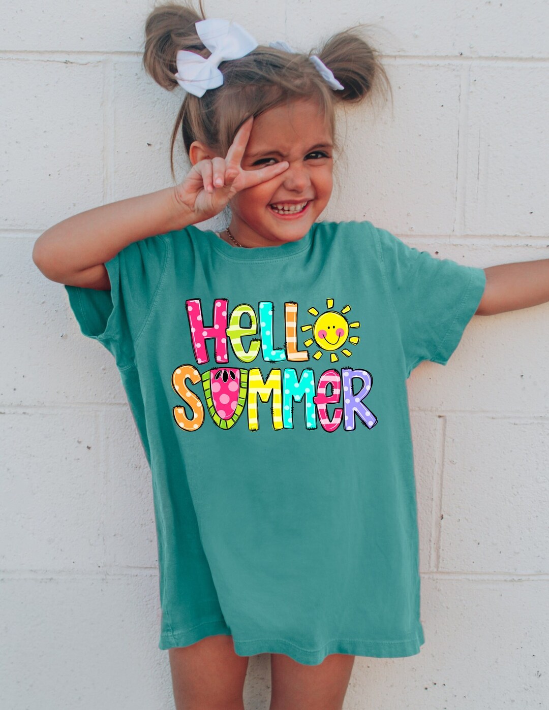 Hello Summer Girl's Shirt, Summer Shirt, Bright Colorful Summer Shirt ...