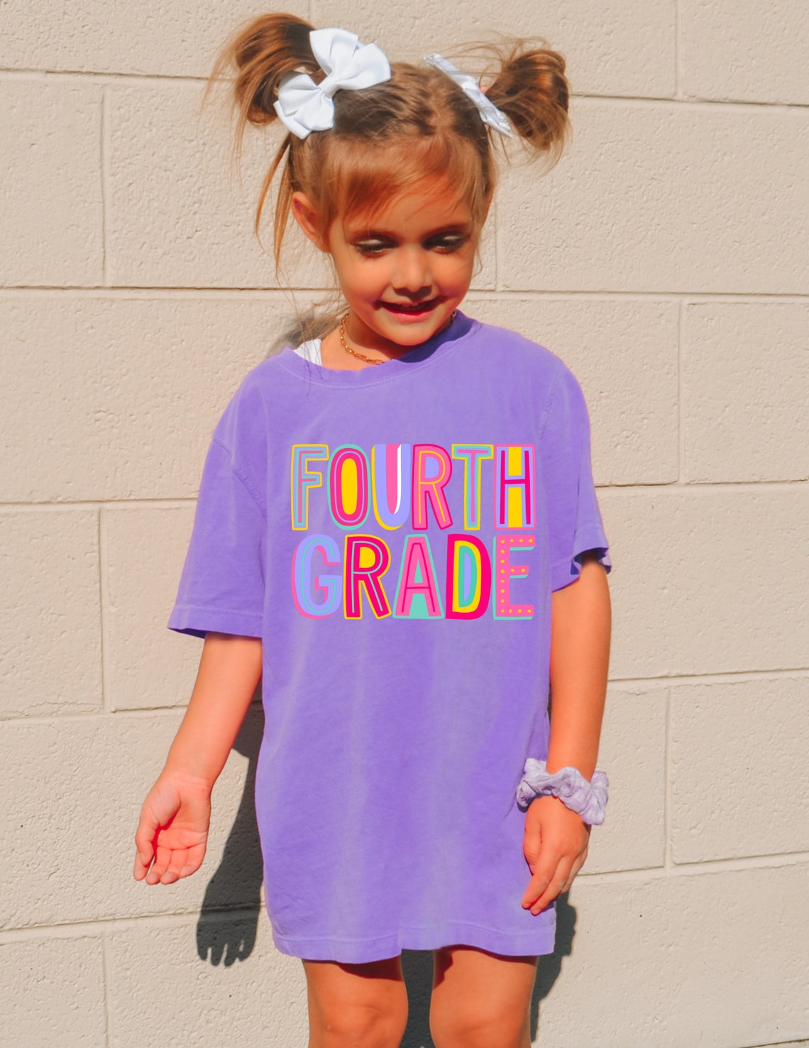 Girls Colorful Marquee Print Back to School Shirt, Fourth Grade, 4th ...