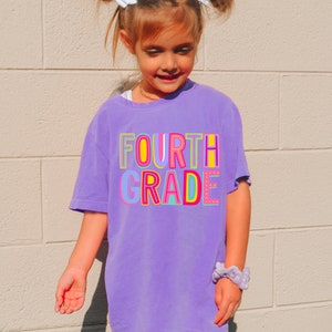 Girls Colorful Marquee Print Back to School Shirt, Fourth Grade, 4th ...