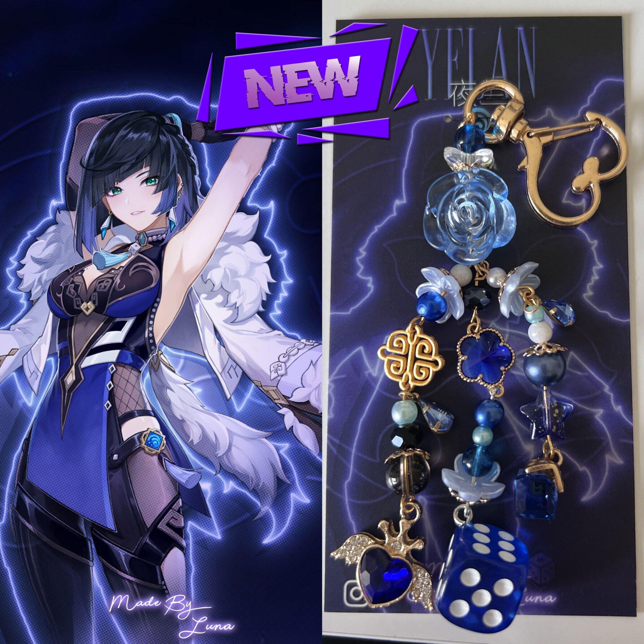 Genshin Impact YELAN Inspired Handmade Beaded Acrylic Metal Keychain ...