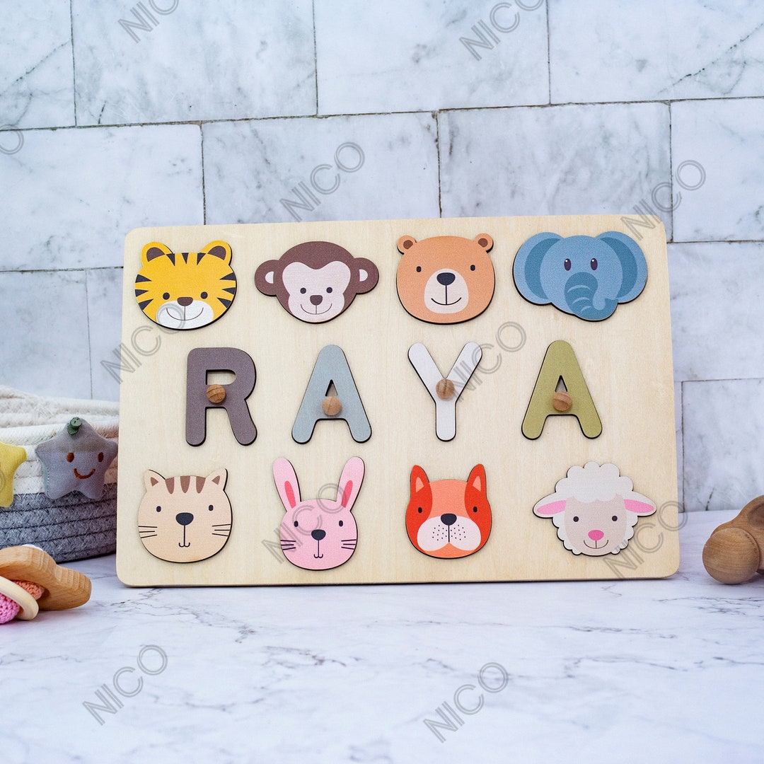 Custom Name Puzzle With Animals-wooden Toy-personalized Gift-baby Gift ...