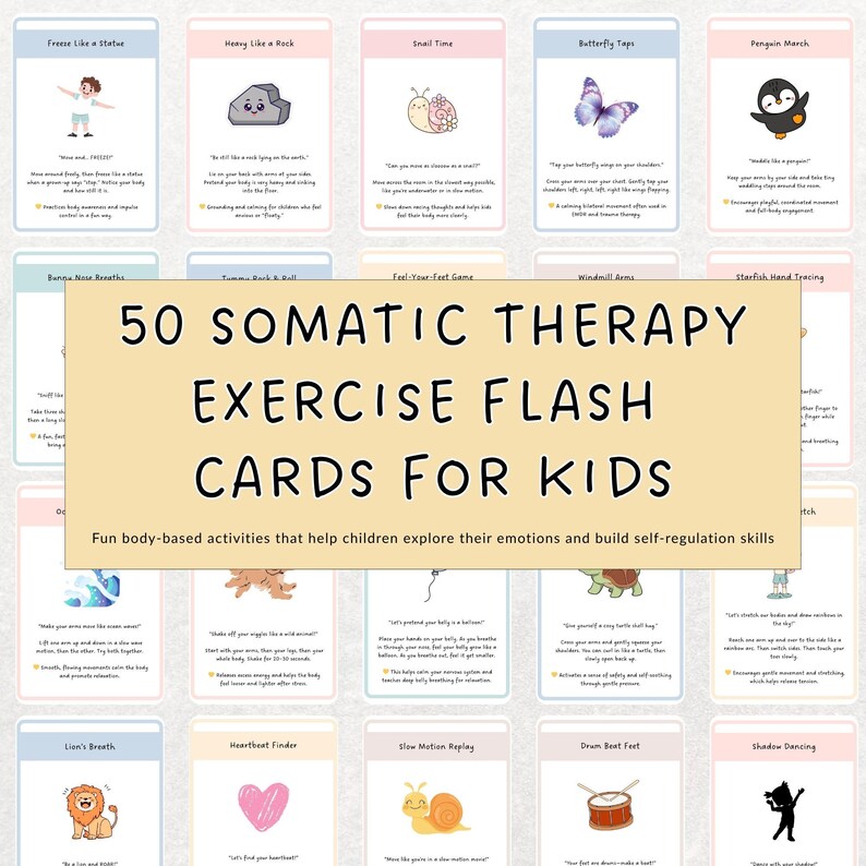 Somatic Therapy Exercise Flash Cards for Kids: Emotional Regulation ...