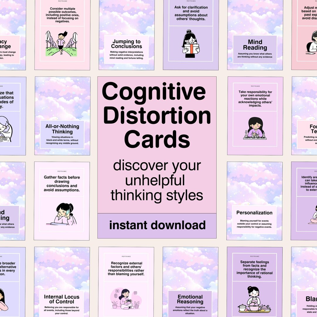 Cognitive Distortion Cards | Unhelpful Thinking Cards | Cognitive ...