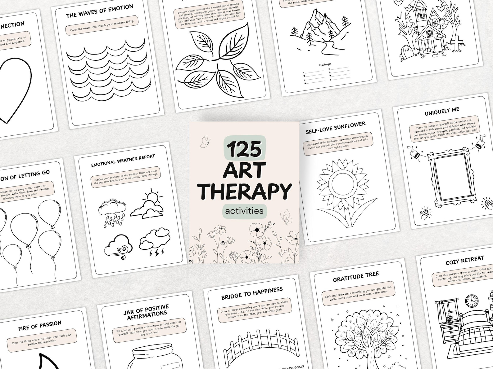 Art Therapy Activities Printable Workbook | 125 Therapeutic Coloring ...