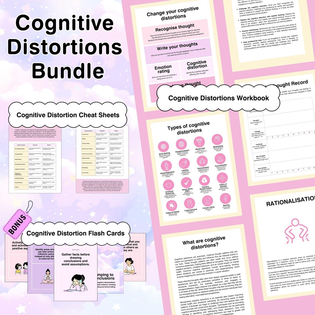 Cognitive Distortions Bundle, Unhelpful Thoughts, Cognitive Distortions ...