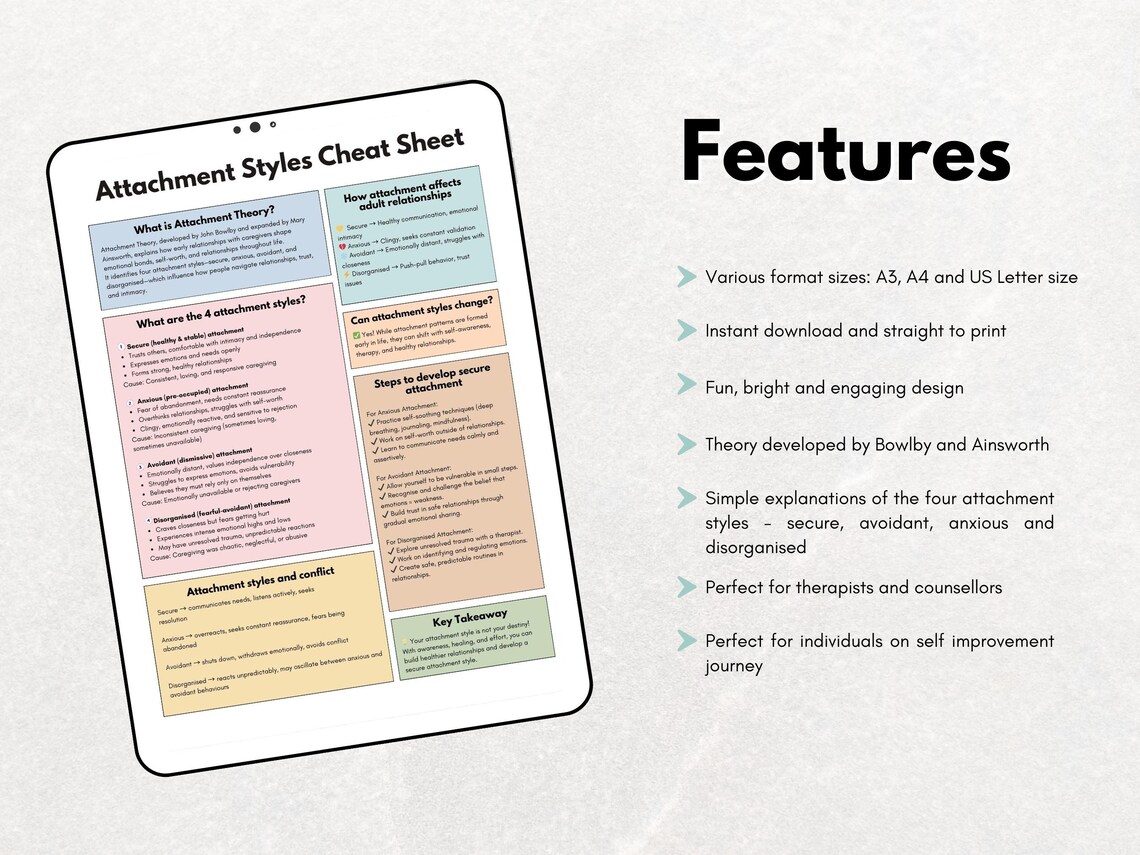 Attachment Styles Cheat Sheet: Therapy Worksheet (5-page Digital ...