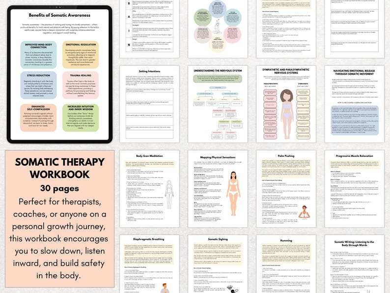 Somatic Therapy Bundle: Workbook, Journal, Flash Cards (digital ...