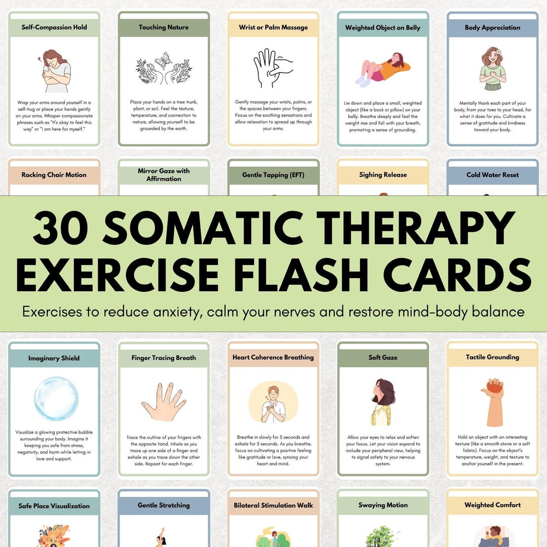 Somatic Therapy Exercise Cards, Coping Skills, Vagus Nerve Stimulation ...