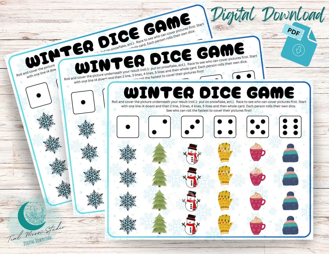 Winter Dice Game for School Age Kids, Holiday Party, Teacher, PDF ...