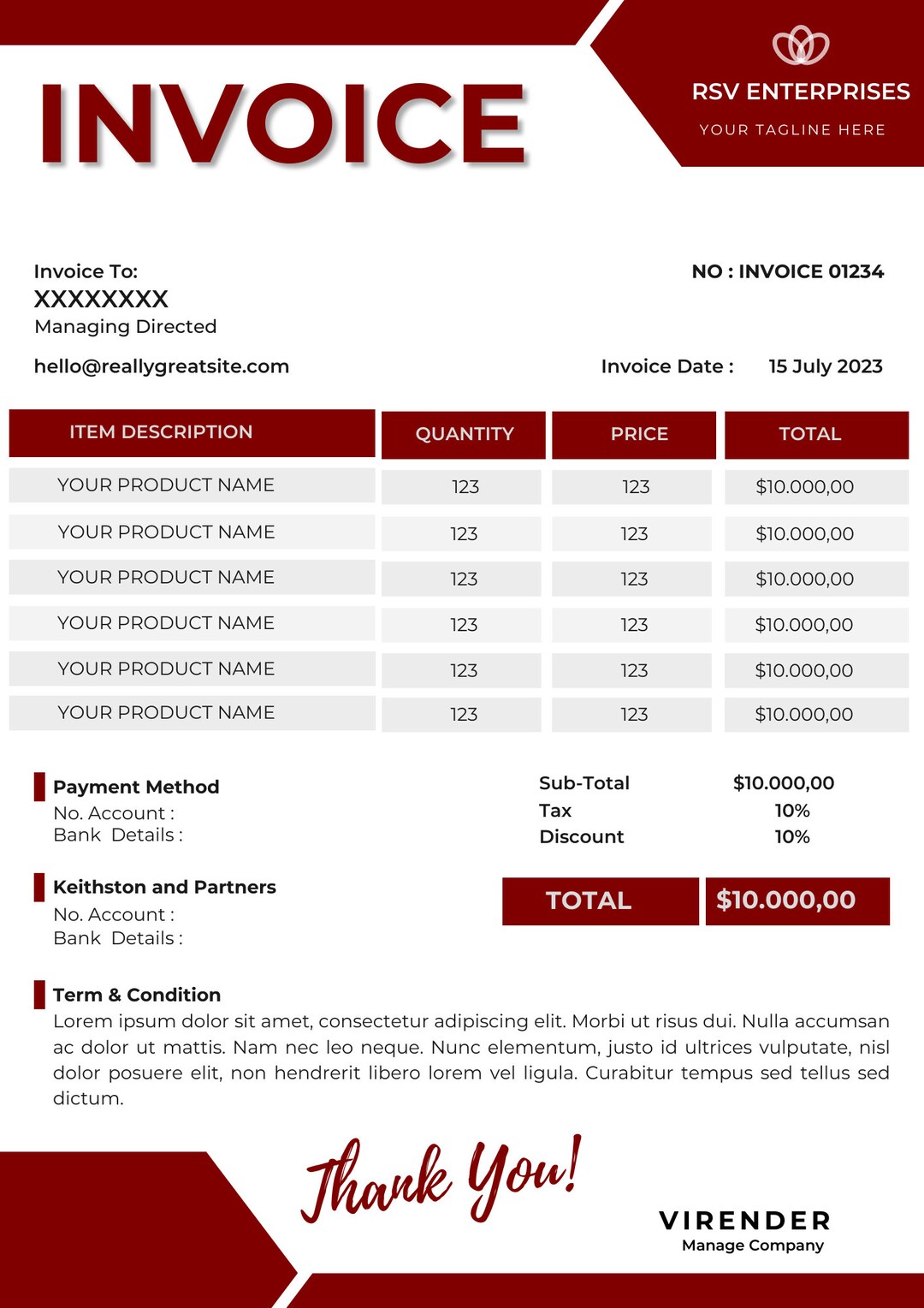 Professional Invoice Templet Editable Templet Templet for - Etsy