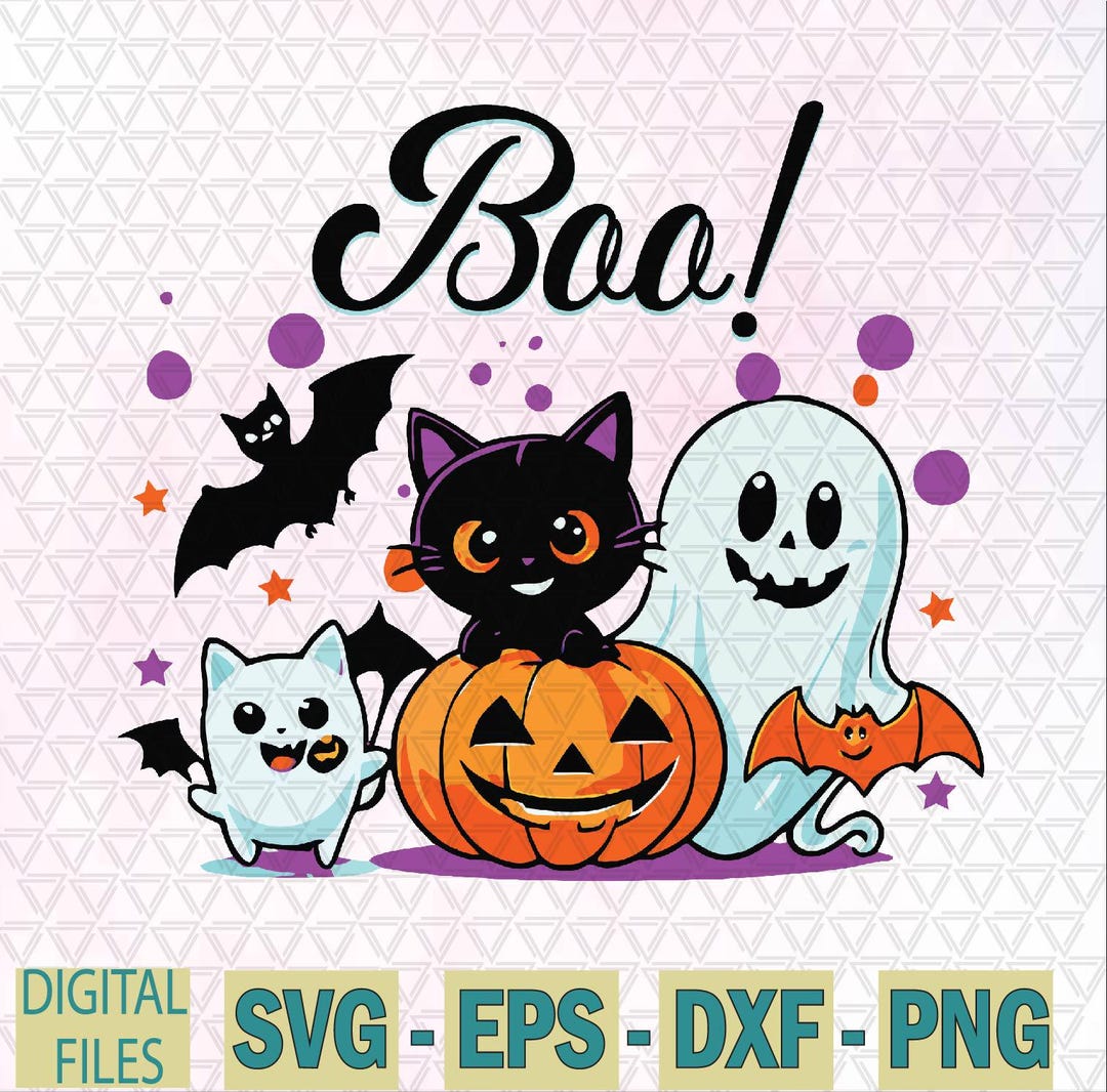 Boo Ghost Pumpkin Cat & Bats Halloween Graphic Svg, Png Design - Etsy