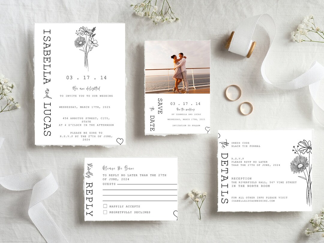 Chic Minimalist Wedding Invitation Cards Modern Elegance for - Etsy
