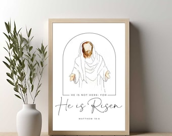 He is Not Here for He is Risen Matthew 28:6 Bible Verse Wall Art Print ...