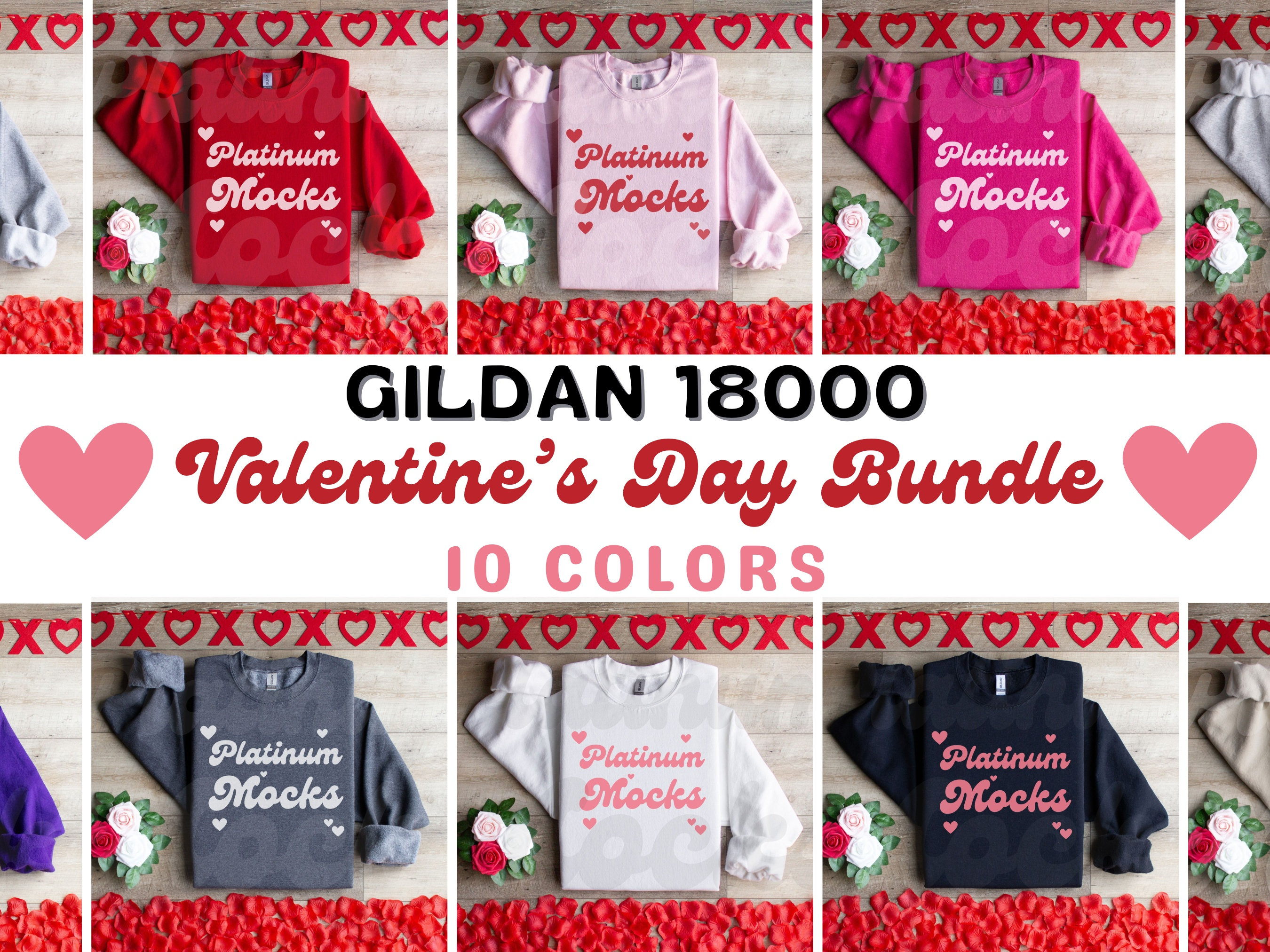 Gildan 18000 Valentines Day Mockup Bundle Folded Flat Lay Mockup Bundle ...