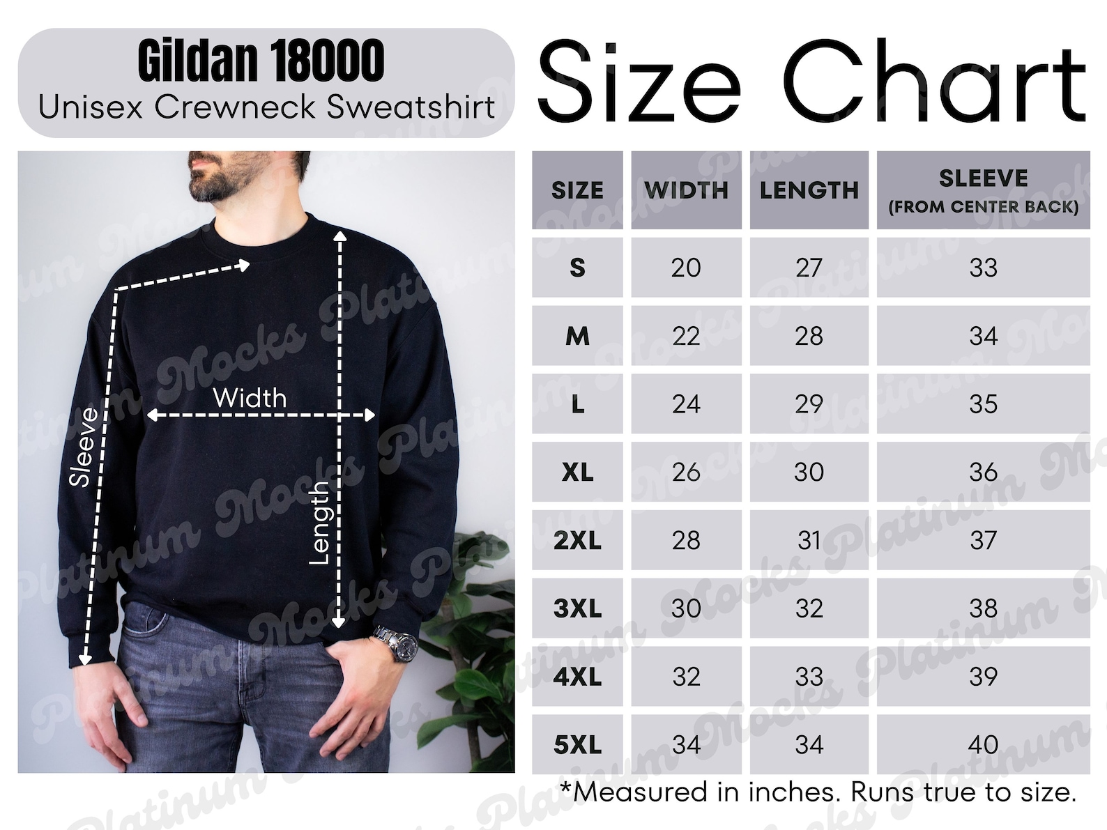 Gildan 18000 Size Chart Men || Male Model Size Chart Black Gildan 18000 ...