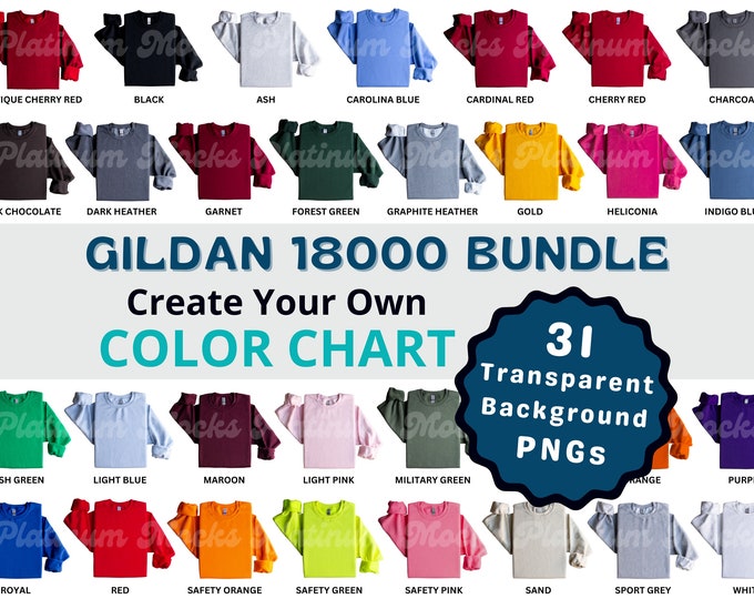 Gildan 18000 Color Chart | Gildan 18000 Mockup Bundle Transparent ...