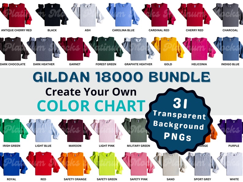 Gildan 18000 Color Chart Gildan 18000 Mockup Bundle Transparent ...