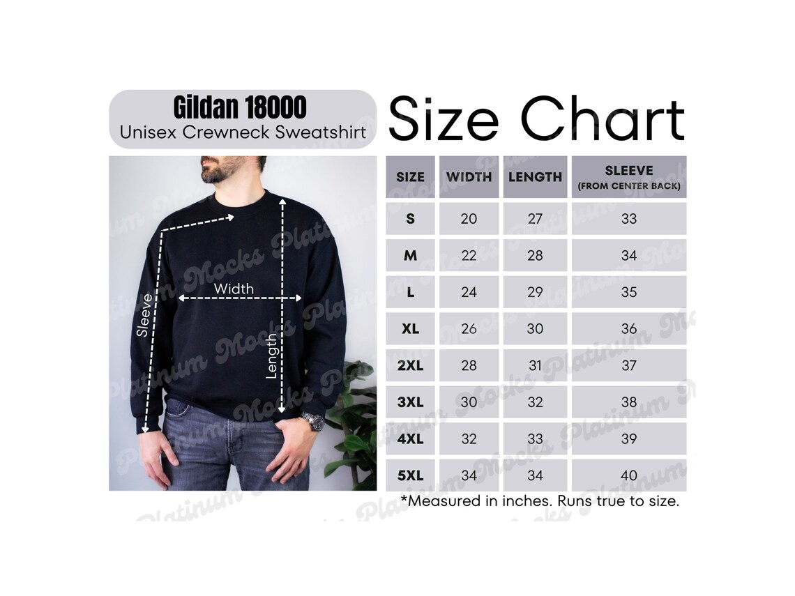 Gildan 18000 Size Chart Men || Male Model Size Chart Black Gildan 18000 ...